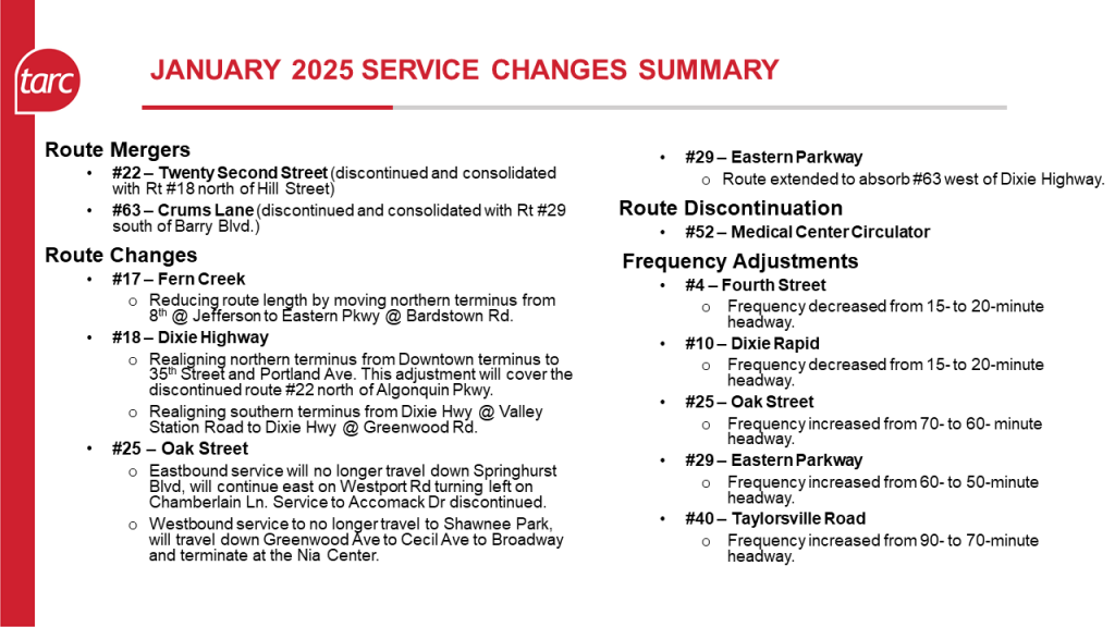 TARC finalizes series of service reductions and changes - Lane Report ...