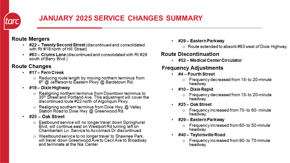 TARC finalizes series of service reductions and changes - Lane Report ...